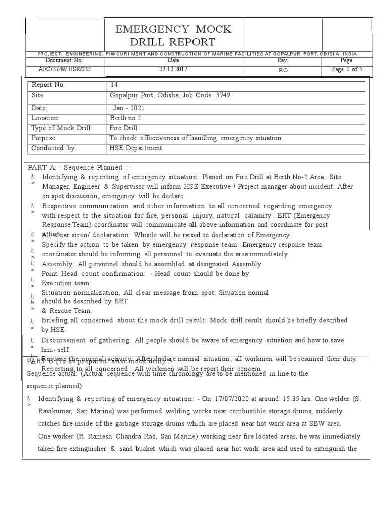 14 Fire Mock Drill Report - 17-07-2020 | PDF