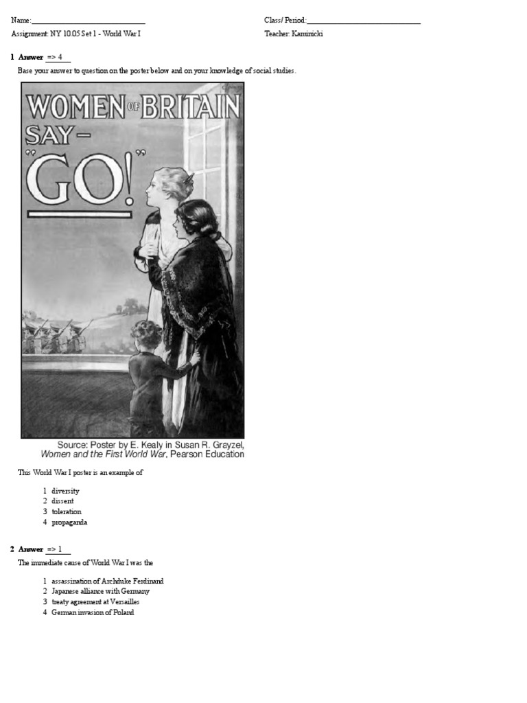 WWI Quiz PLUS Answers | PDF