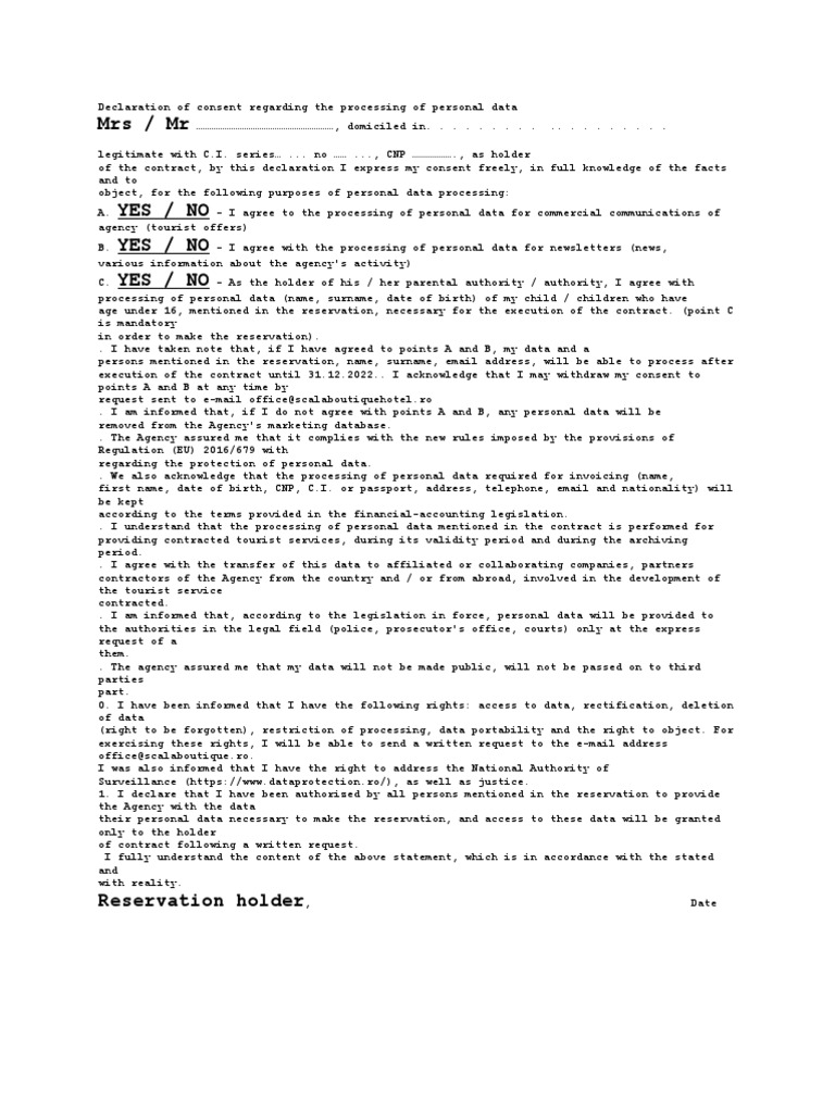 Formular C in GDPR Contract ENGLEZA 1 | PDF
