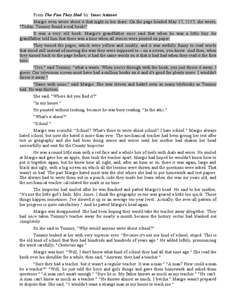 The Fun They Had Text | PDF