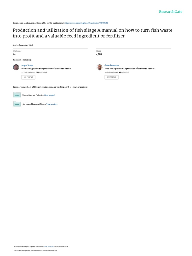 Production and Utilization of Fish Silage A Manual On How To Turn Fish ...