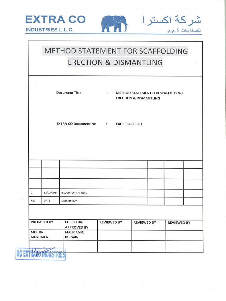 Method Statement For Scaffolding Erection | PDF Method Statement For Scaffolding Erection | PDF