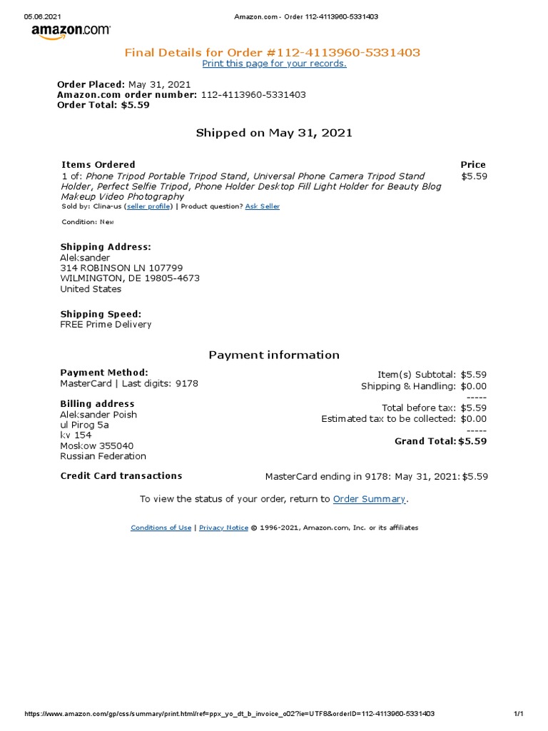 Order 112-4113960-5331403 | PDF | Service Industries | Payments