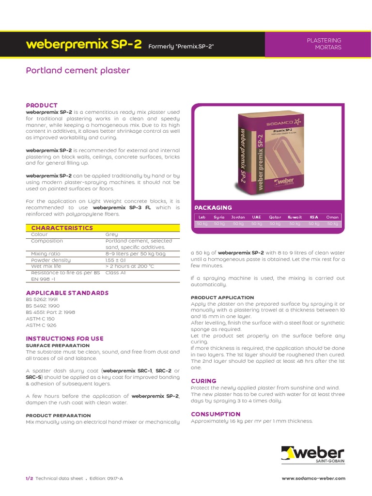 Weberpremix SP-2 01 | PDF | Plaster | Concrete