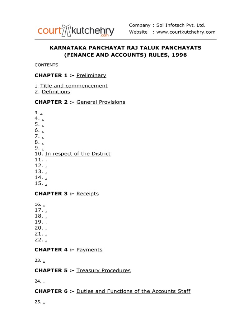 Karnataka Panchayat Raj Taluk Panchayats (Finance and Accounts) Rules, 1996 | PDF | Cheque ...