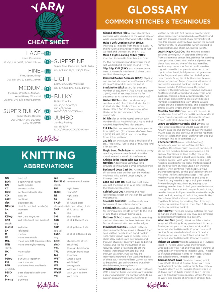 Cheat Sheet | PDF | Knitting | Crochet