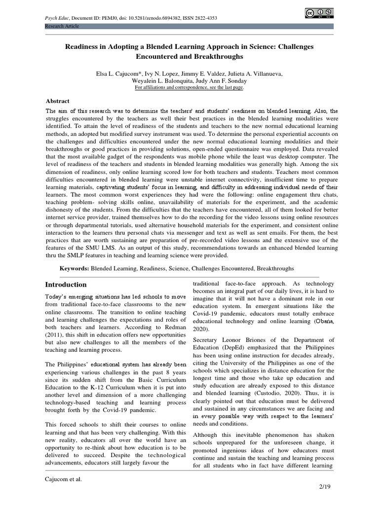 Readiness in Adopting A Blended Learning Approach in Science ...