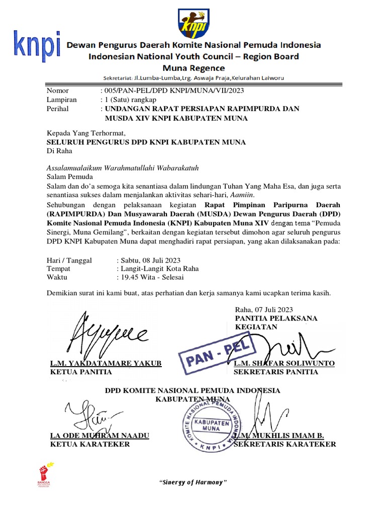 Undangan Rapat Persiapan Rapimpurda Dan Musda Xiv Knpi Kabupaten Muna | PDF