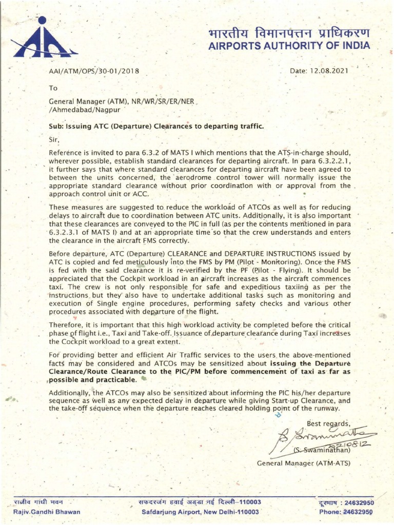 AAI Letter DTD 20210812 | PDF | Air Traffic Control | Aviation Safety