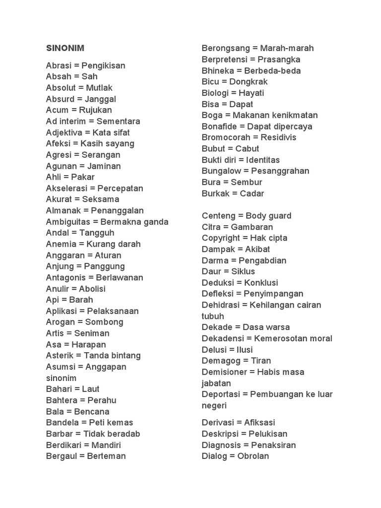 Sinonim Dan Antonim | PDF