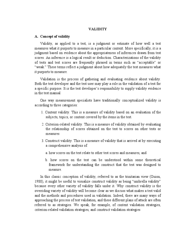 VALIDITY | PDF | Validity (Statistics) | Psychometrics