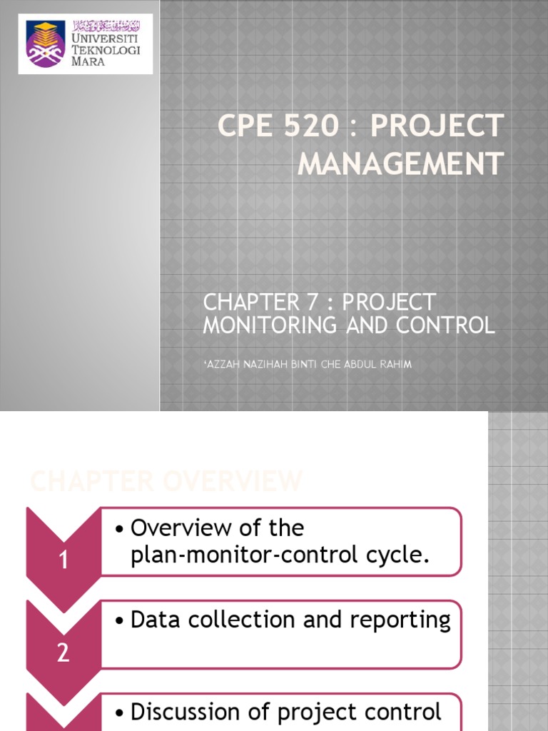 Cpe 520 - Chapter 7 - Project Monitoring and Control | PDF Cpe 520 - Chapter 7 - Project Monitoring and Control | PDF