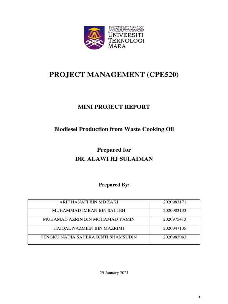 CPE520 Project Management Mini Project | PDF