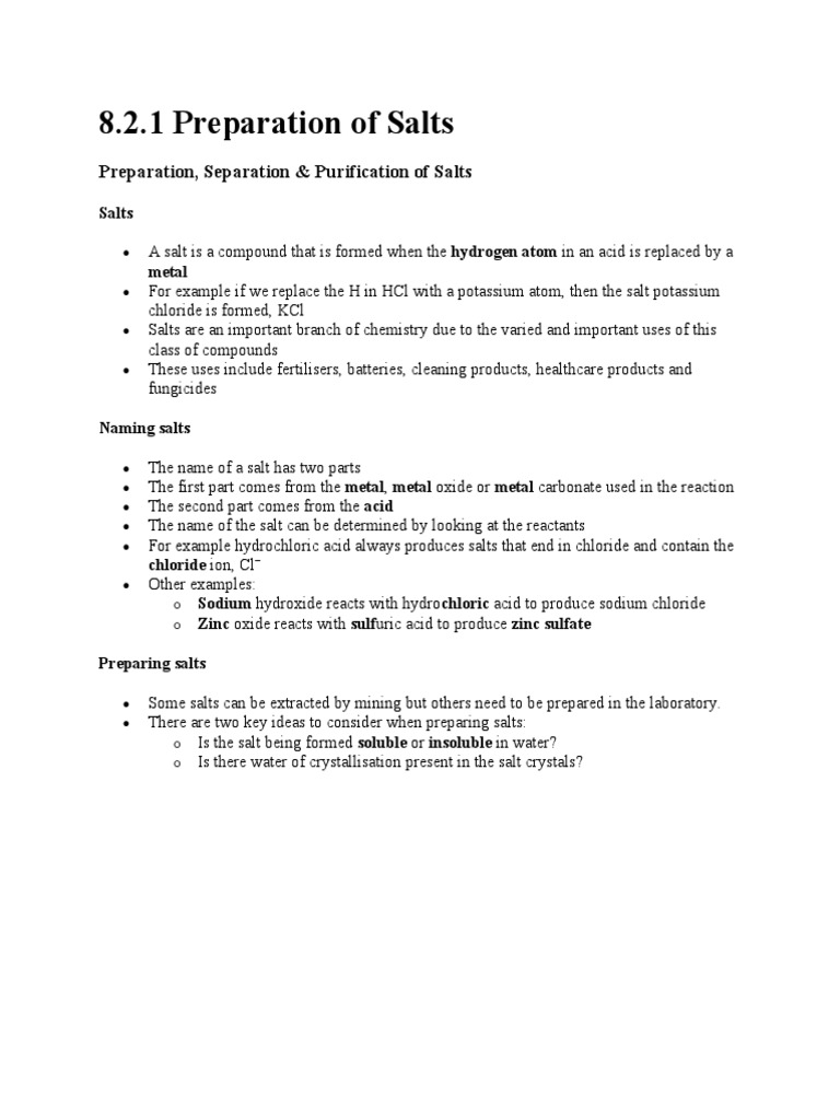 Preparation of Salts | PDF | Salt (Chemistry) | Solubility