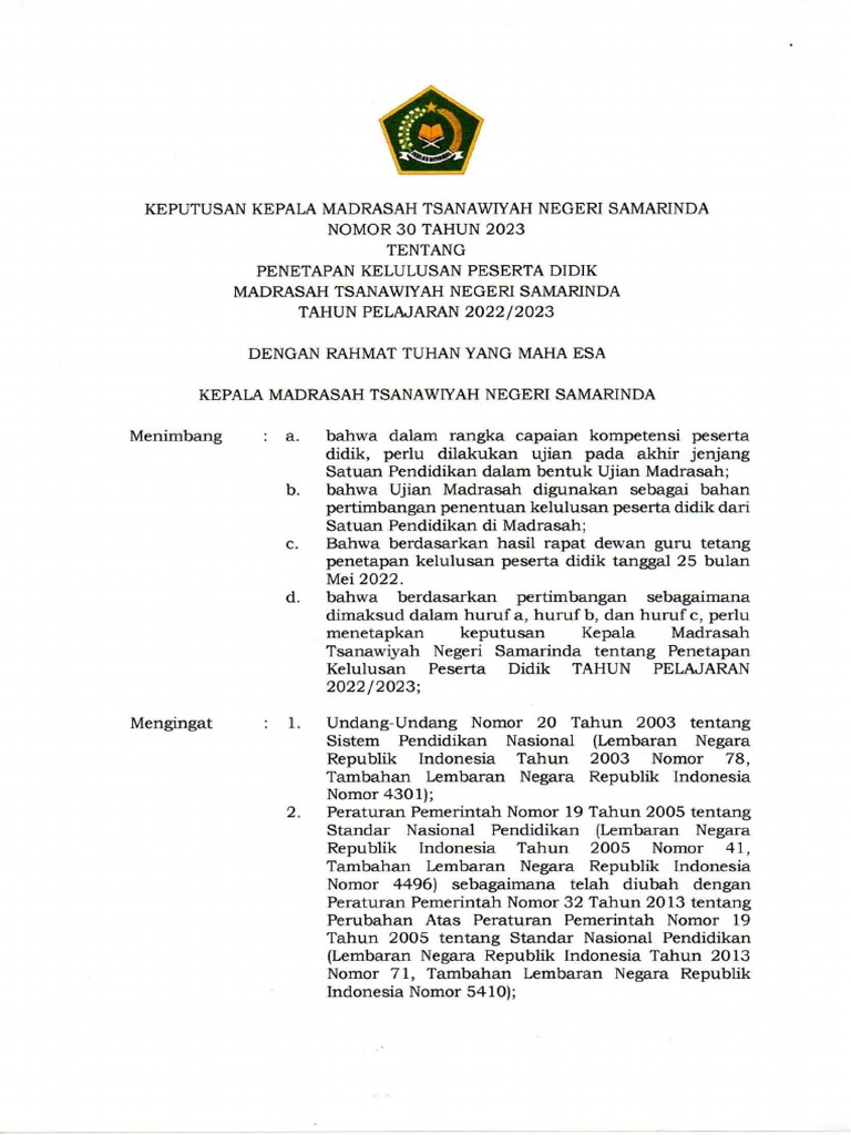 sk-penetapan-kelulusan-peserta-didik-kelas-ix (1) | PDF sk-penetapan-kelulusan-peserta-didik-kelas-ix (1) | PDF