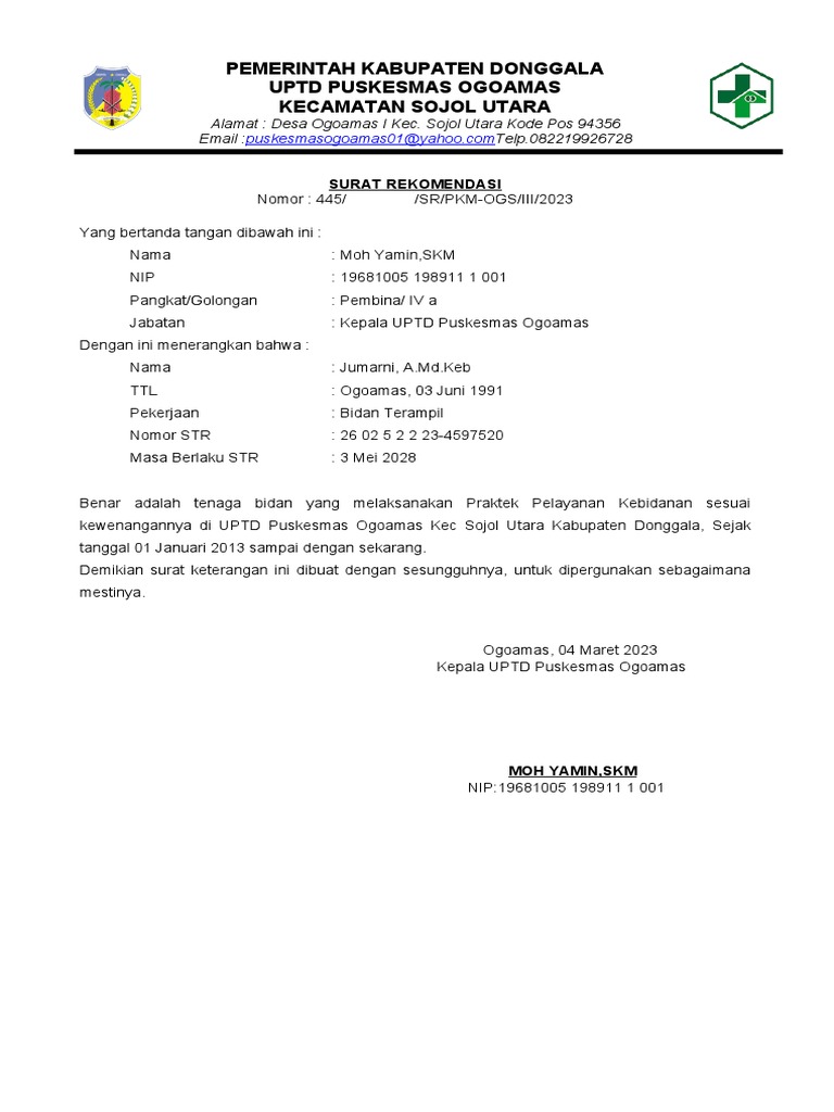 Surat Rekomendasi Bidan | PDF