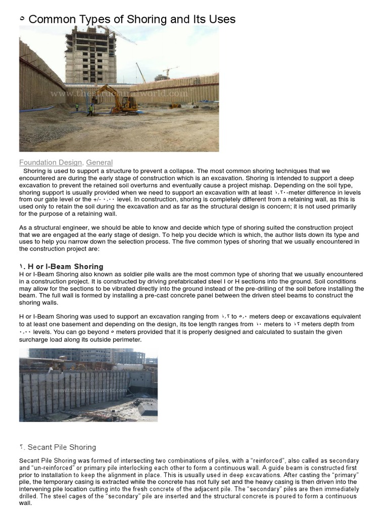 5 Common Types of Shoring and Its Uses | PDF