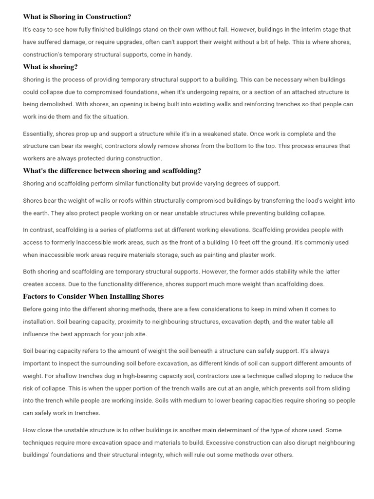 Understanding Shoring in Construction | PDF | Deep Foundation ...