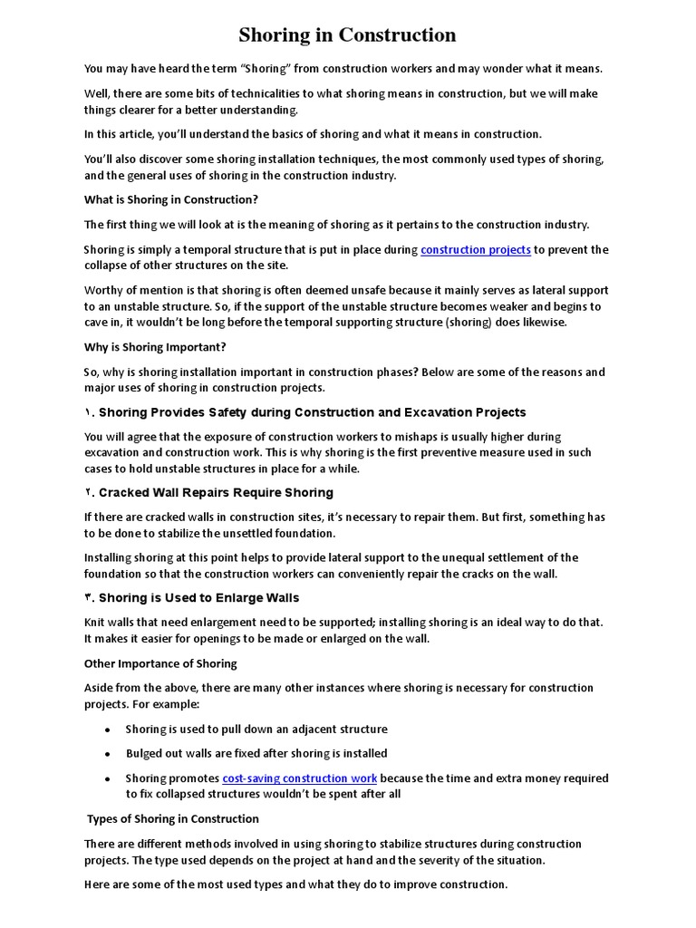 Shoring in Construction | PDF