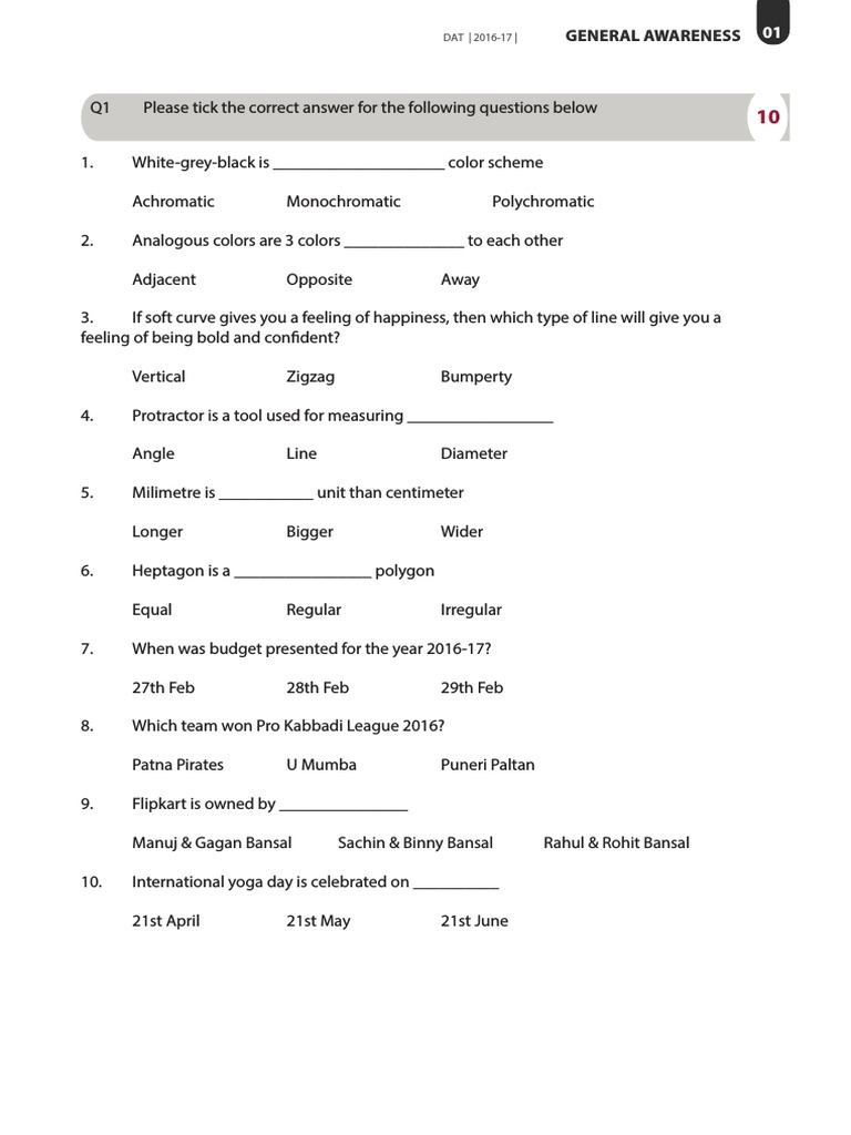 MITID DAT Sample Paper | PDF