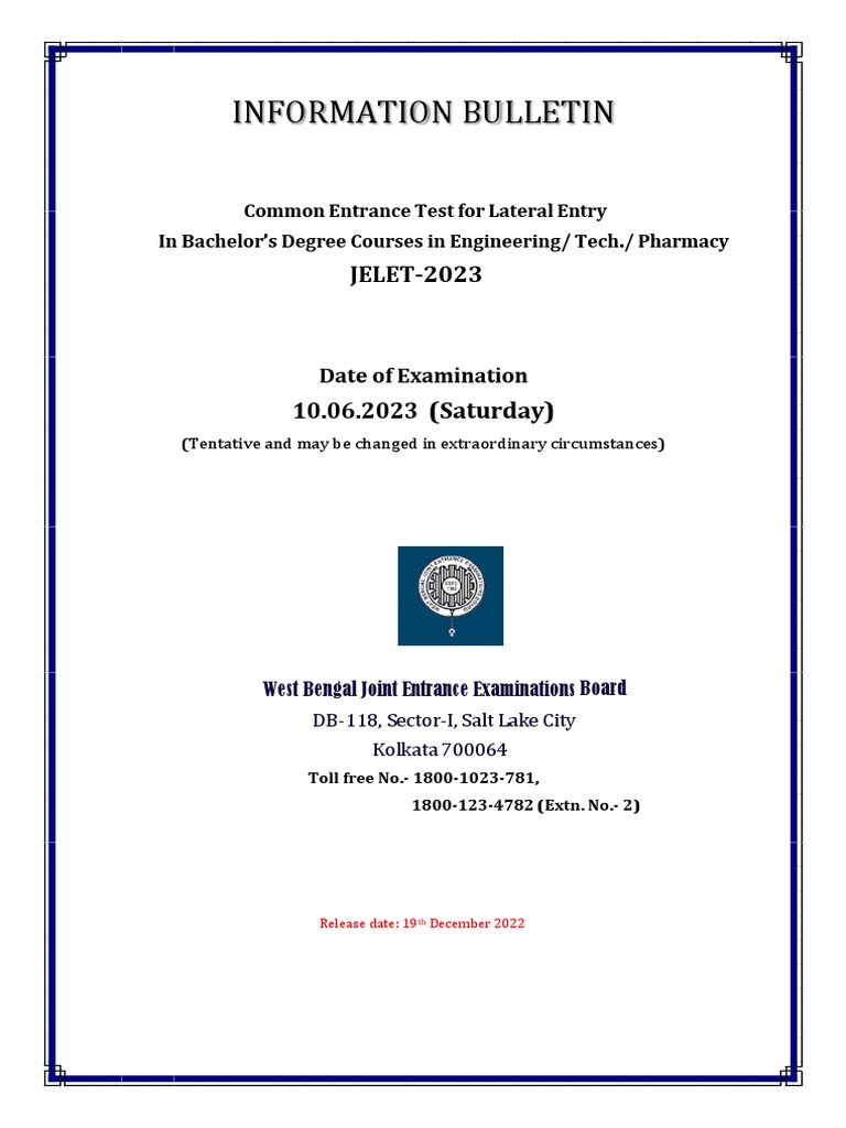 JELET-2023 Information Bulletin | PDF | University And College Admission