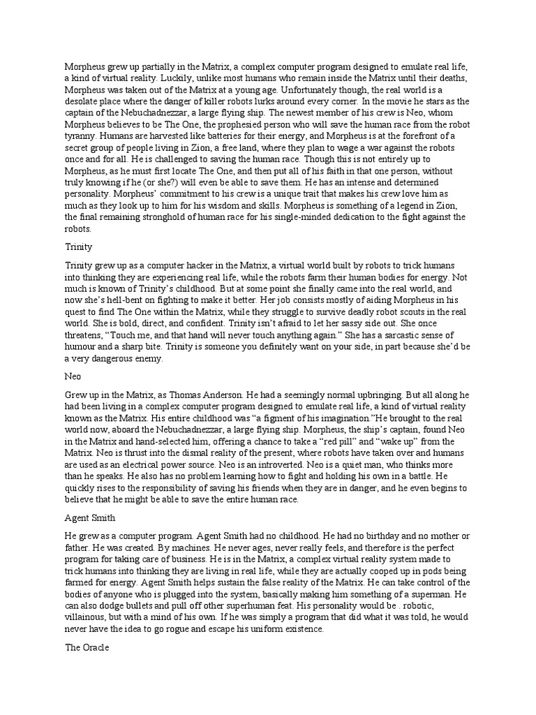 Matrix Character Analysis | PDF