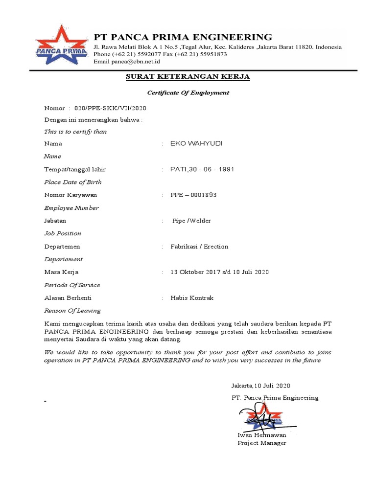 Surat Keterangan Kerja-1 | PDF