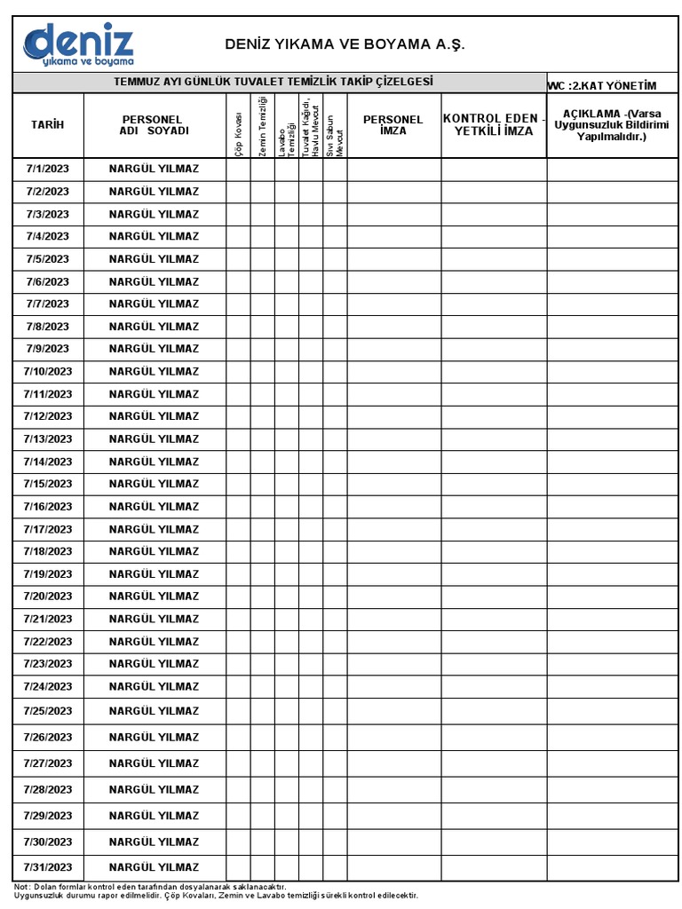 Temi̇zli̇k Formu | PDF