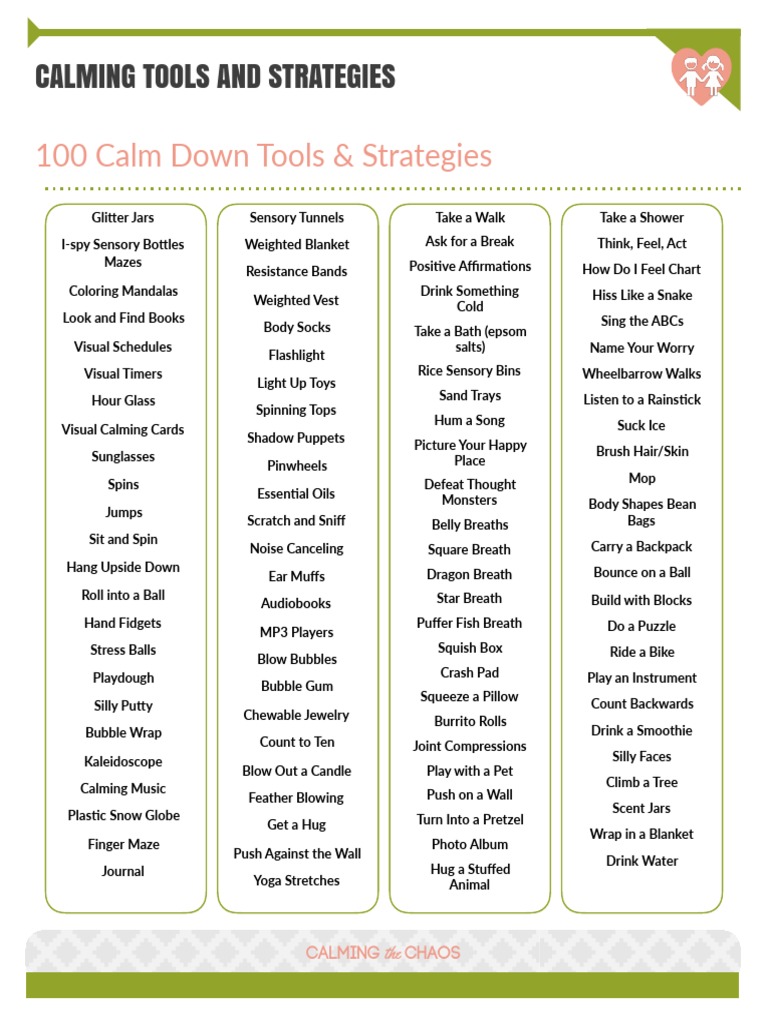 100 Calm Down Strategies To Try Today | PDF