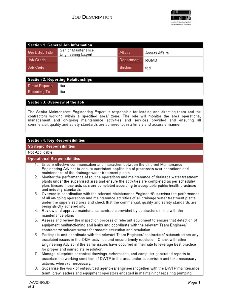 1.10 Senior Maintenance Engineering Expert | PDF | Employment | Engineering