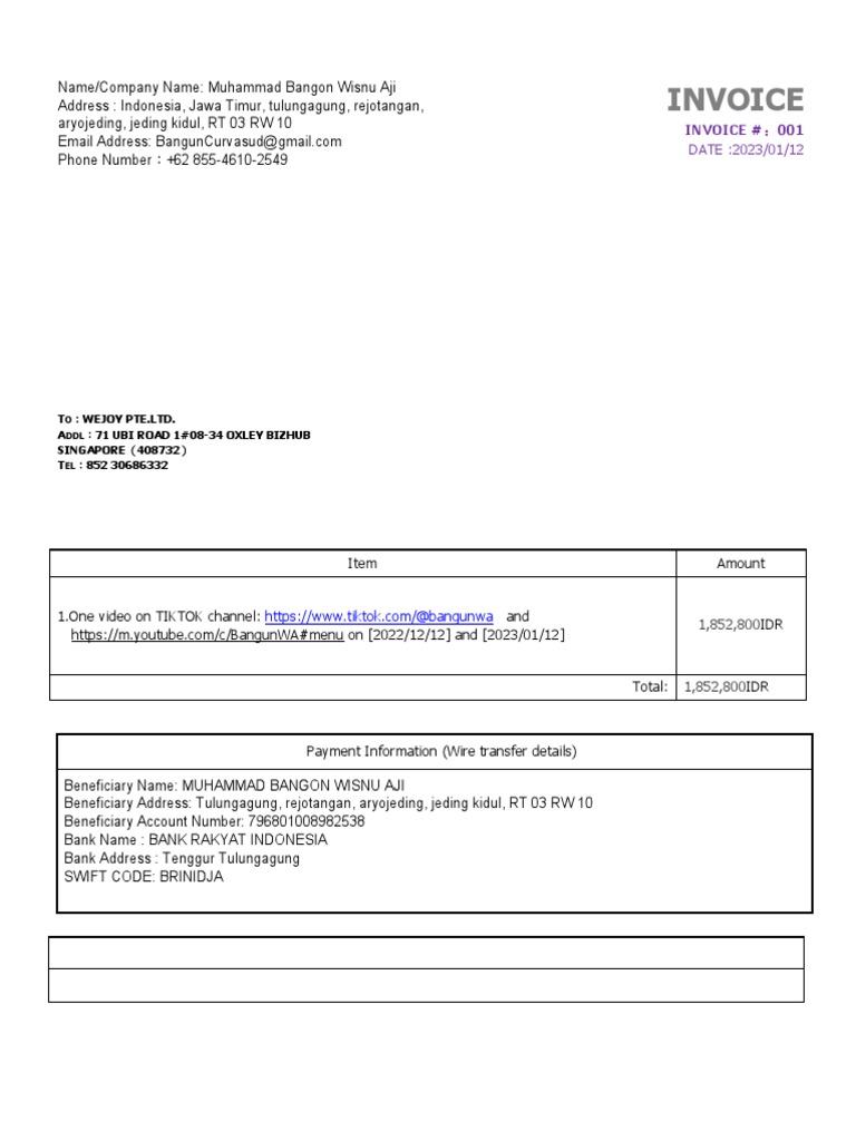 Contoh Invoice 2 | PDF