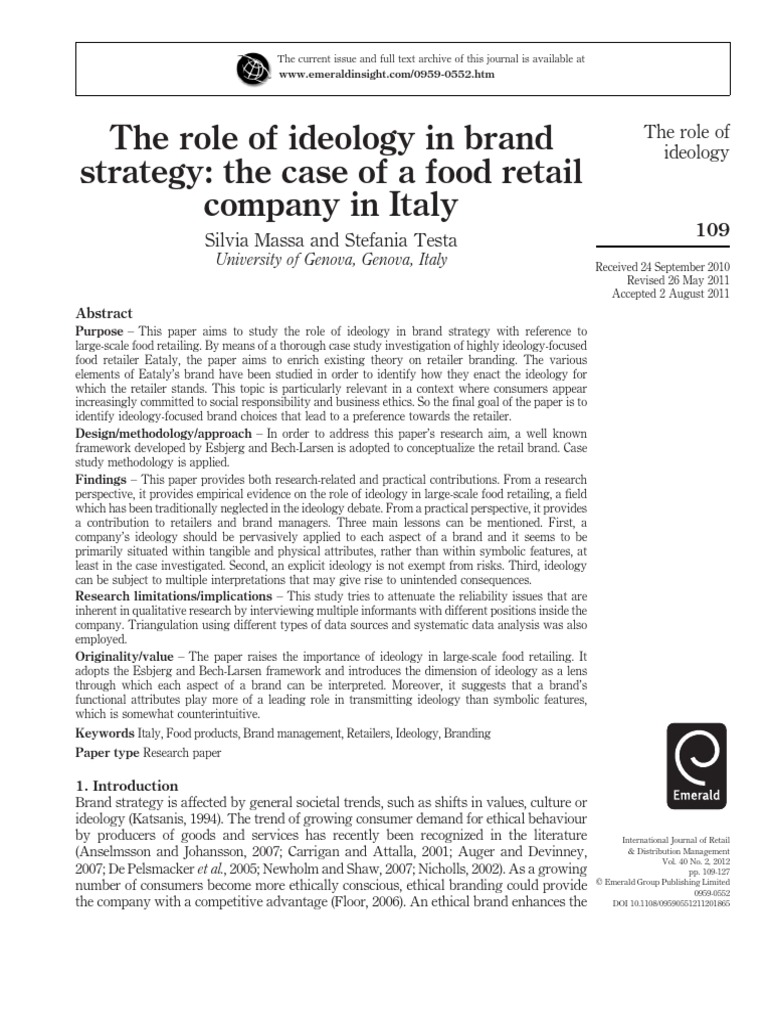 The Role of Ideology in Brand Strategy: The Case of A Food Retail ...