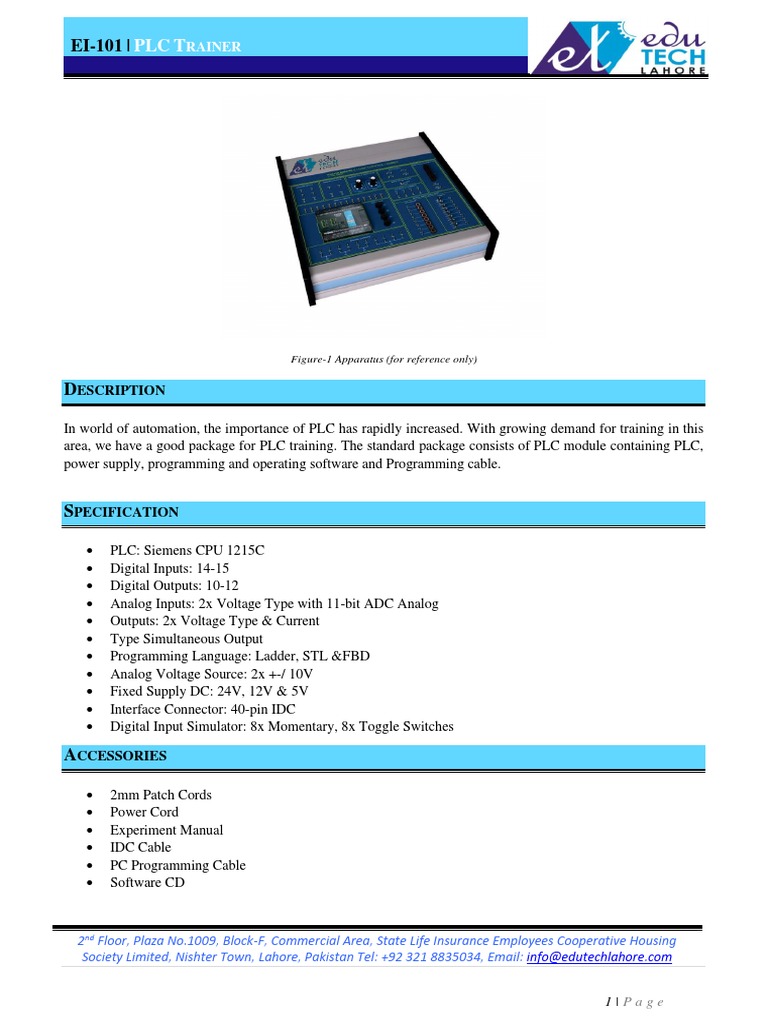 EI-101 PLC Trainer | PDF