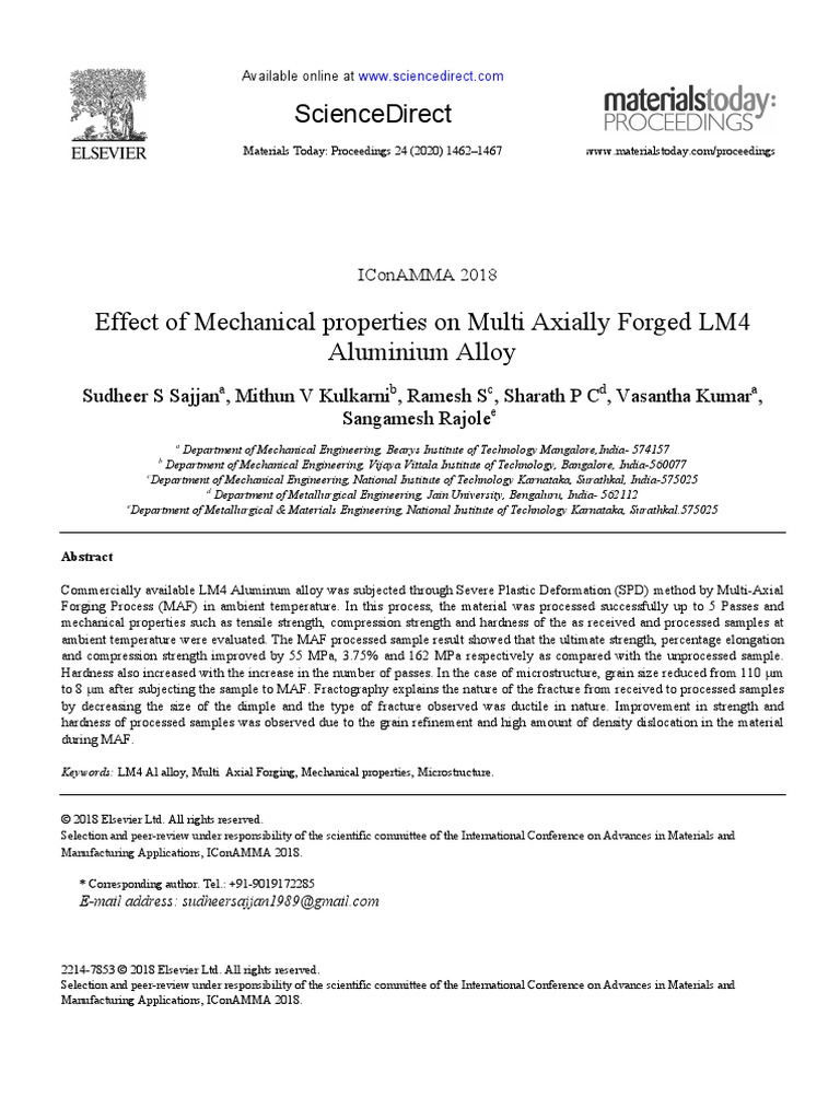 Effect of Mechanical Properties On Multi Axial Forged LM4 Aluminium Alloy | PDF | Fracture ...