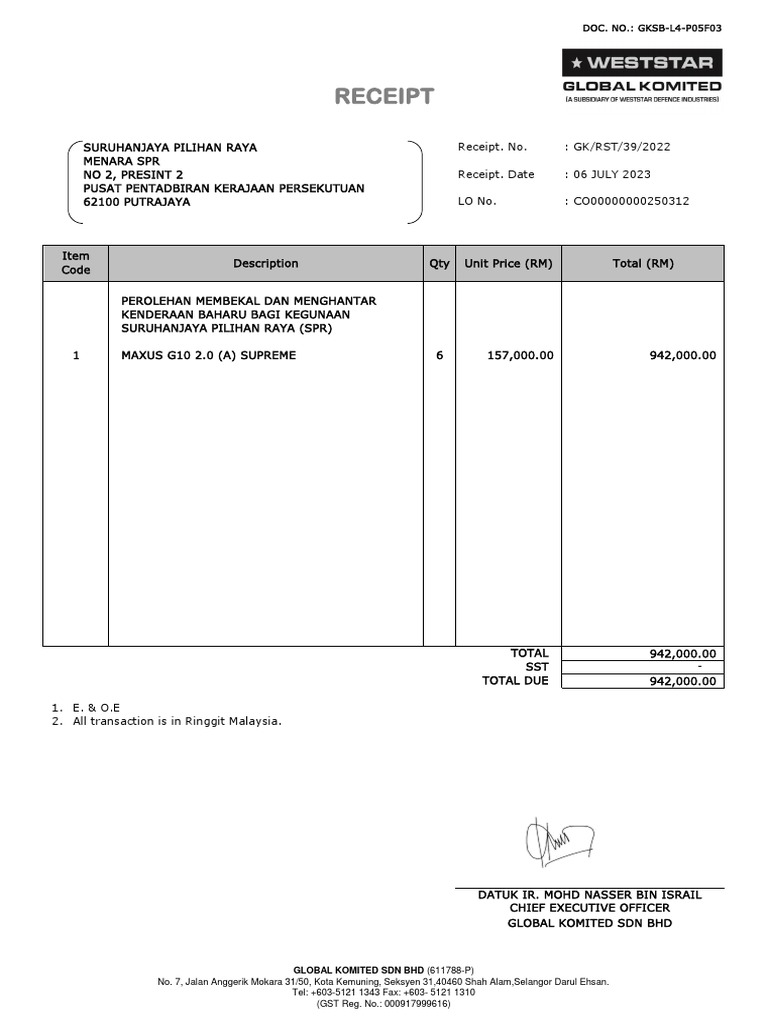 Receipt: DOC. NO.: GKSB-L4-P05F03 | PDF