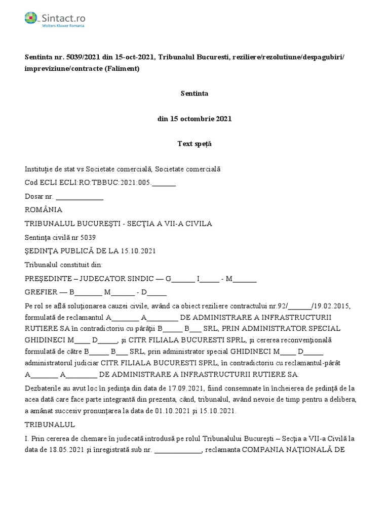 Sentinta Nr 5039 2021 Din 15 Oct 2021 Tribunalul | PDF