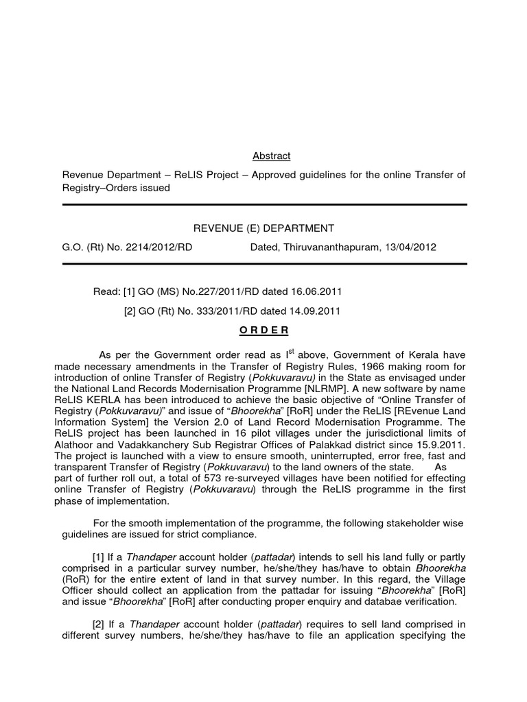Online Land Registry Transfer Guidelines | PDF