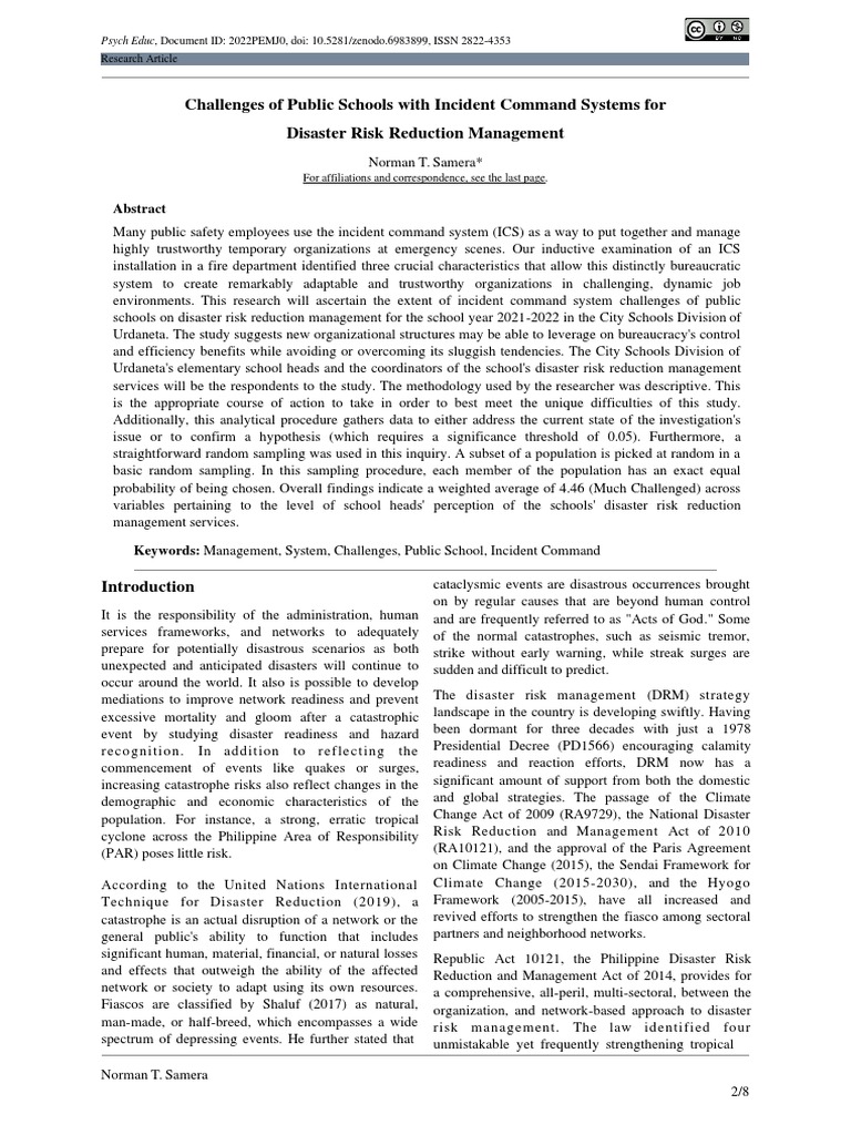 Challenges of Public Schools With Incident Command Systems For Disaster ...