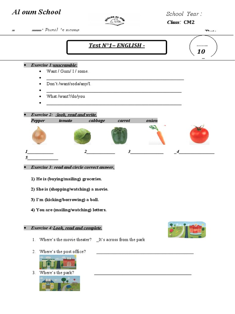 Controle N°1 Anglais cm2 | PDF