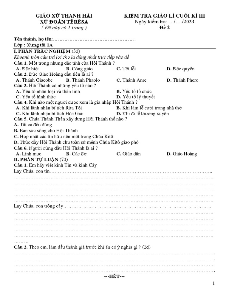 Đề thi HK 3 (2) | PDF