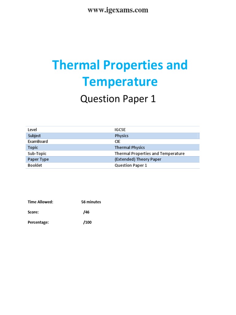 22.1-Thermal Properties and Temperature-Cie Igcse Physics Ext-Theory-Qp | PDF