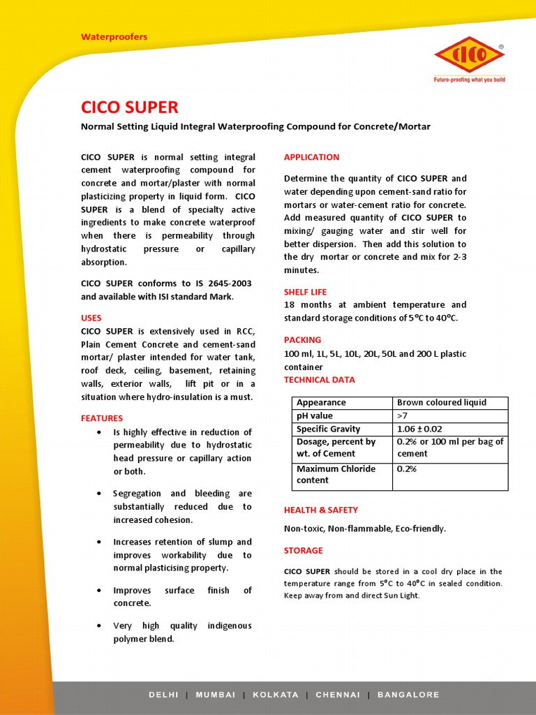 CICO SUPER Waterproofing Compound Guide | PDF
