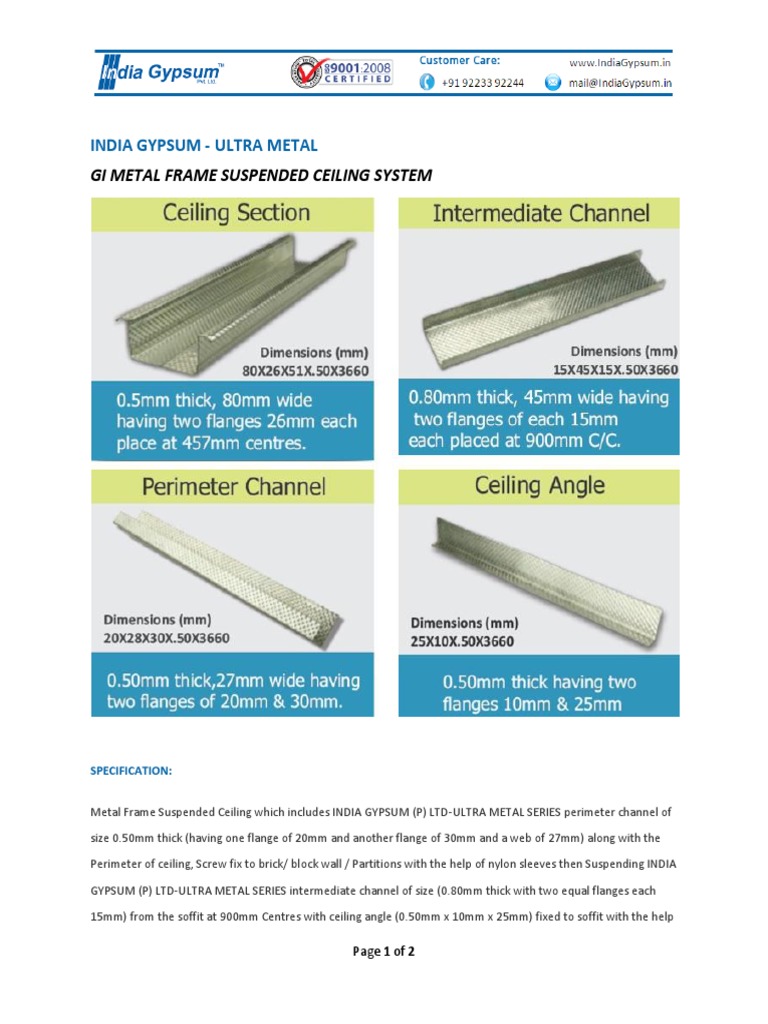 INDIA GYPSUM_ULTRA METAL_GI METAL FRAME SUSPENDED CEILING SYSTEM | PDF