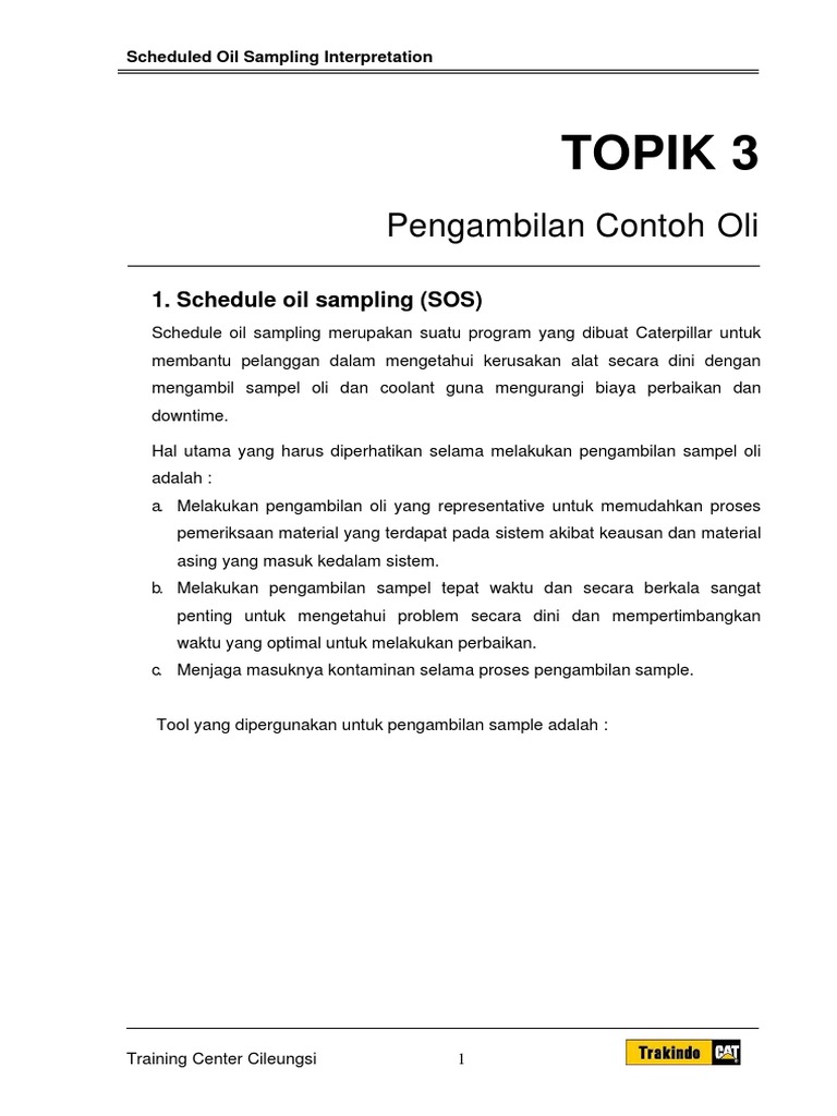 SOS INTERPRETASI, Topic 3, Pengambilan Contoh Oli | PDF