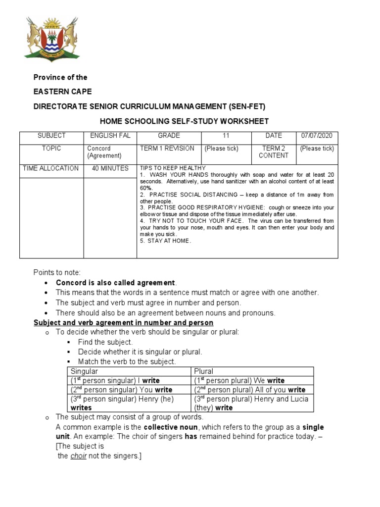 Grade 11 English: Concord Overview | PDF | Grammatical Number | Plural