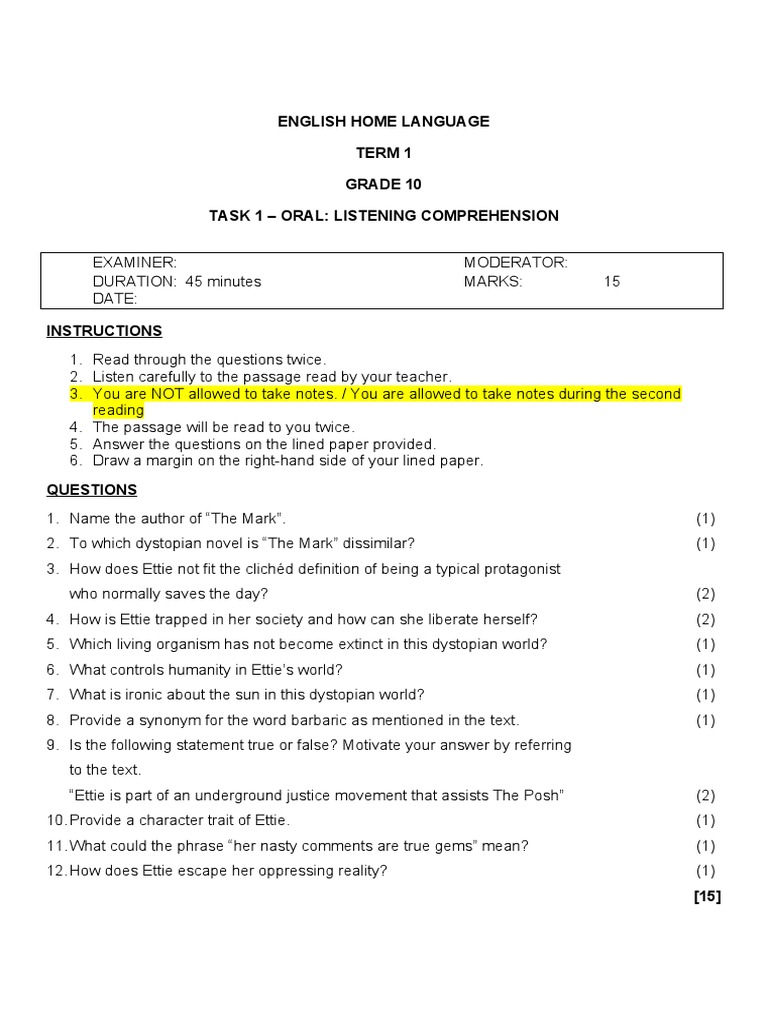 2023 Task 1 Gr10 HL Listening Comprehension | PDF