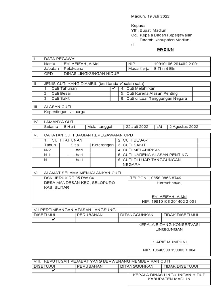 Blanko Cuti tahunan | PDF