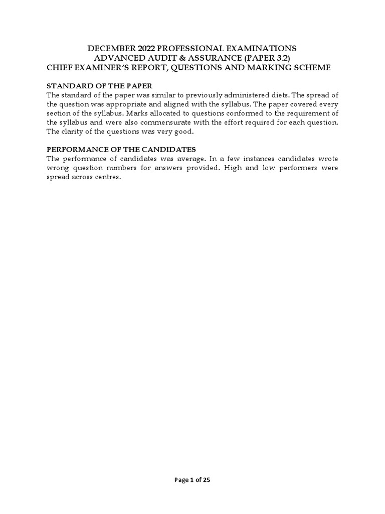 Advanced Audit Assurance Paper 3.2 Dec 2023 | PDF