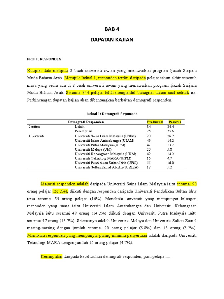 Cara Laporan Bab 4 Dapatan Kajian | PDF
