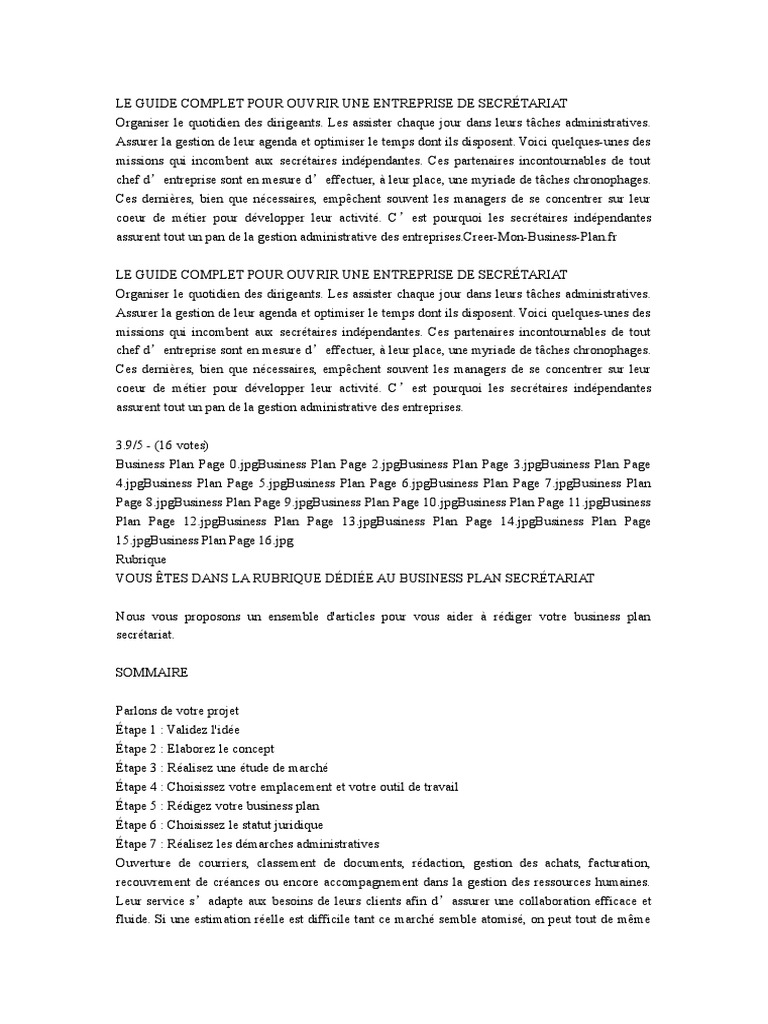 Business Plan Du Projet de Secrétariat | PDF